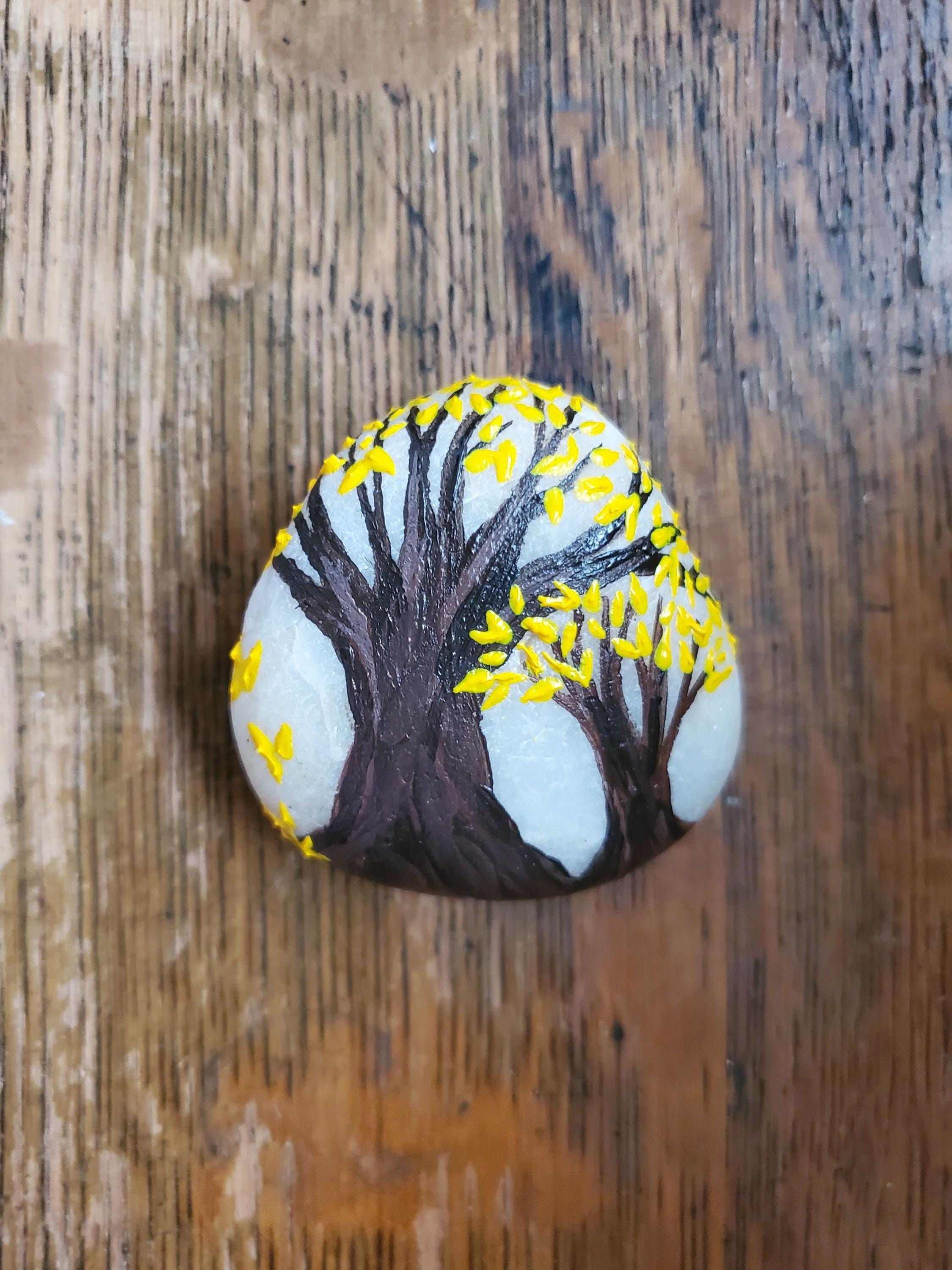 Hand Painted Rock, Trees With Yellow Leaves - Etsy