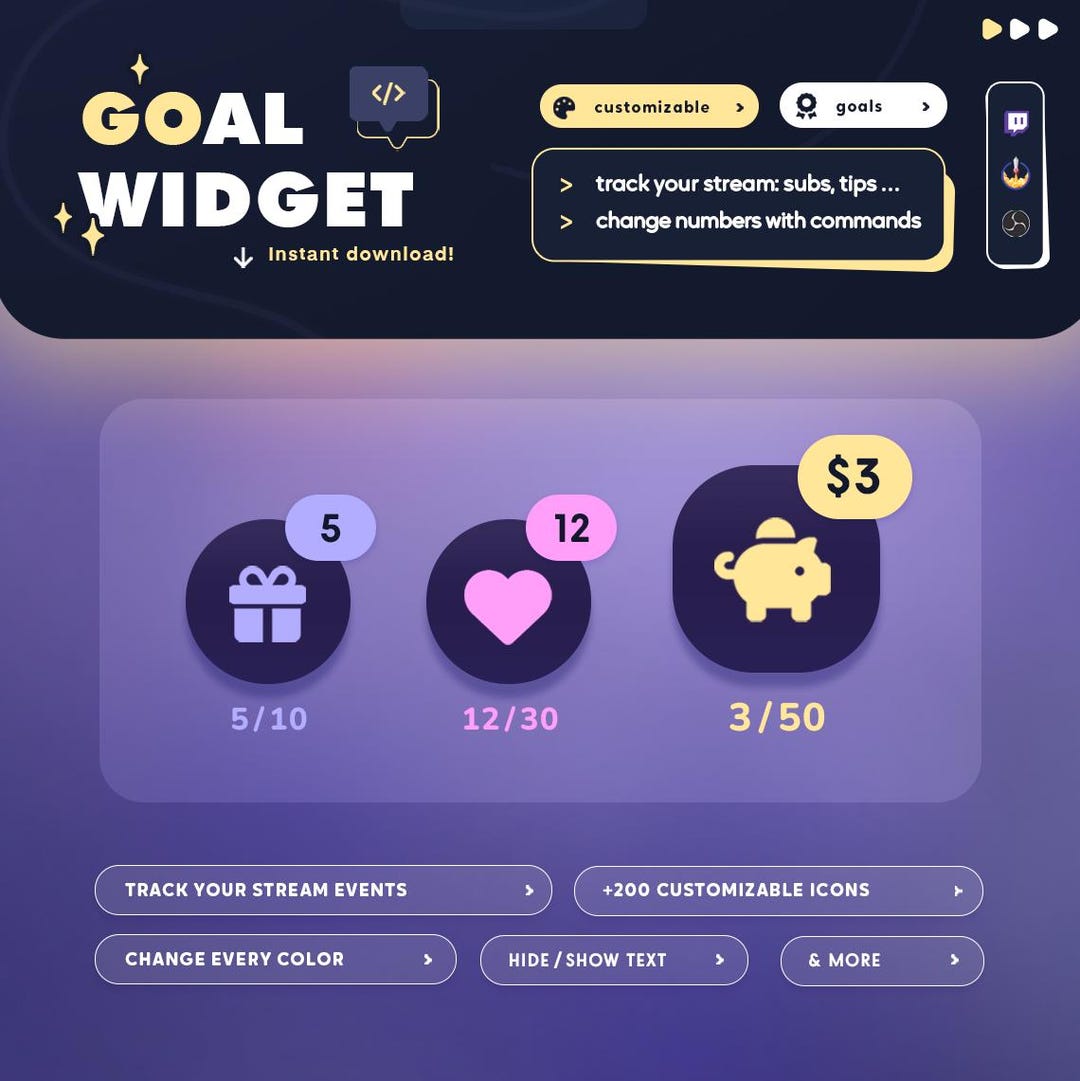 Goal Widget | Events Tracker | Minimal Goal for Twitch Streamers ...