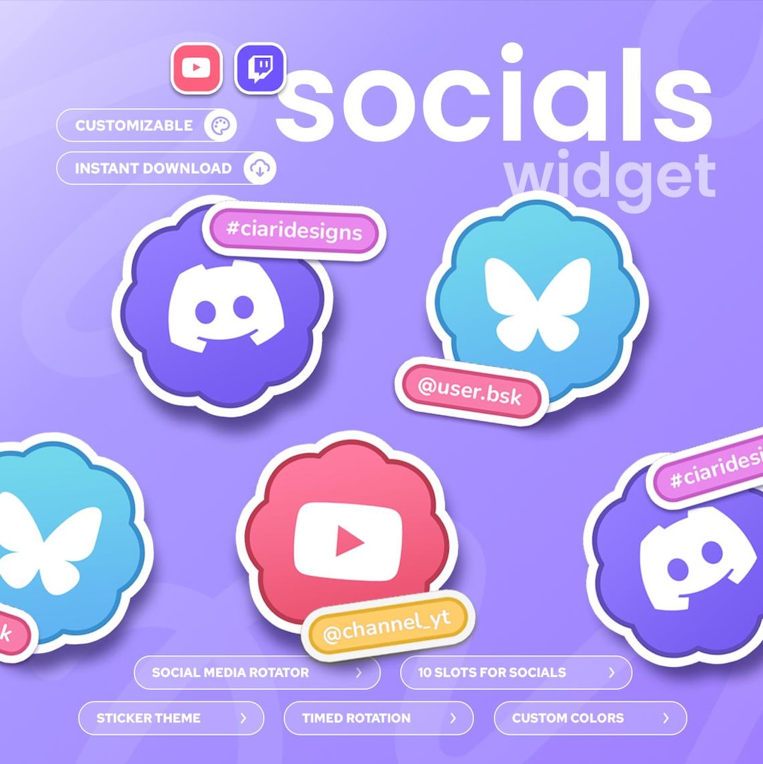 Badge Social Media Rotator Widget | Twitch & Youtube | (37) Icons ...