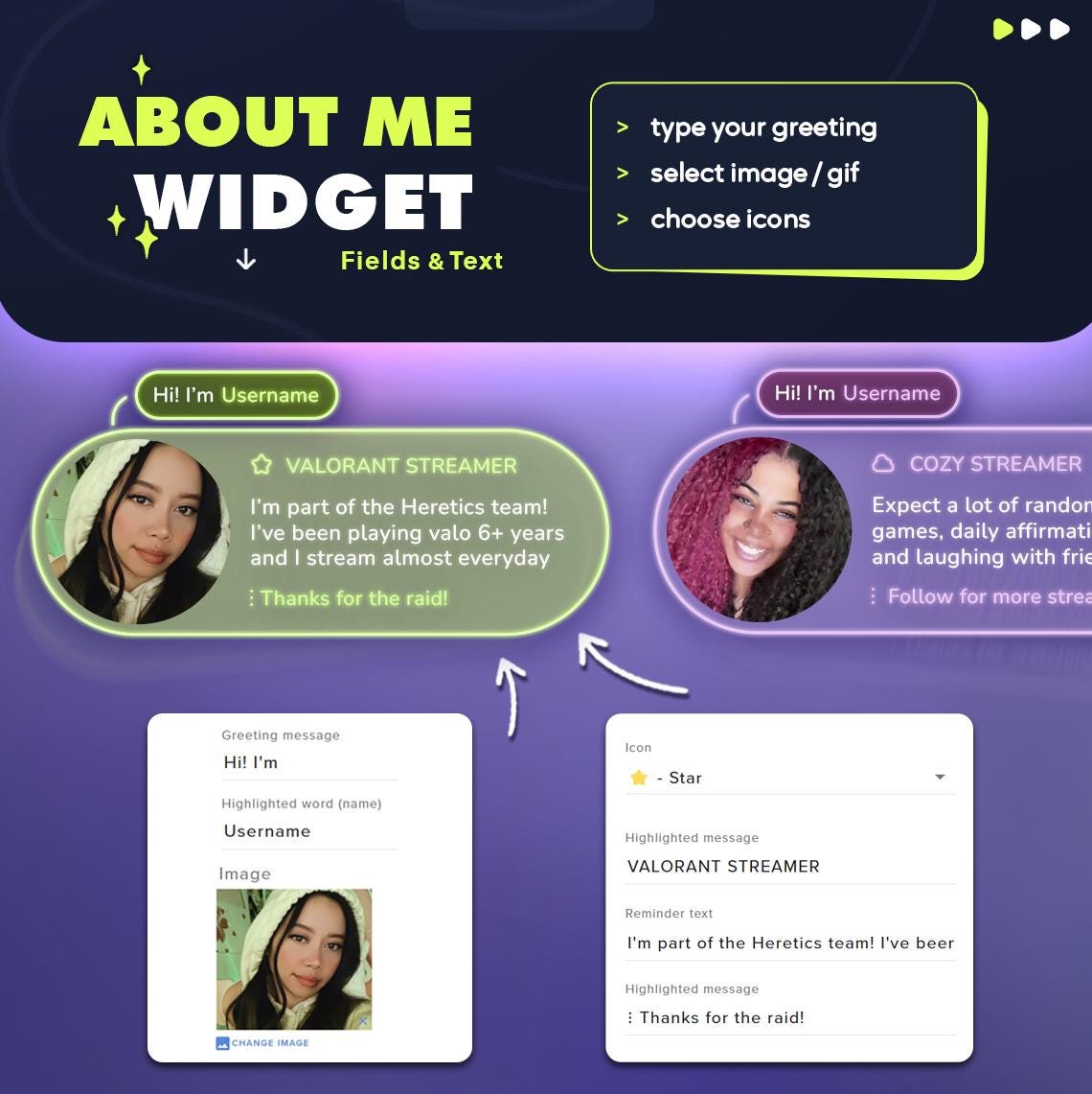 About Me Pop-up Widget | Twitch Raids | 30 Icons and Chat Commands ...