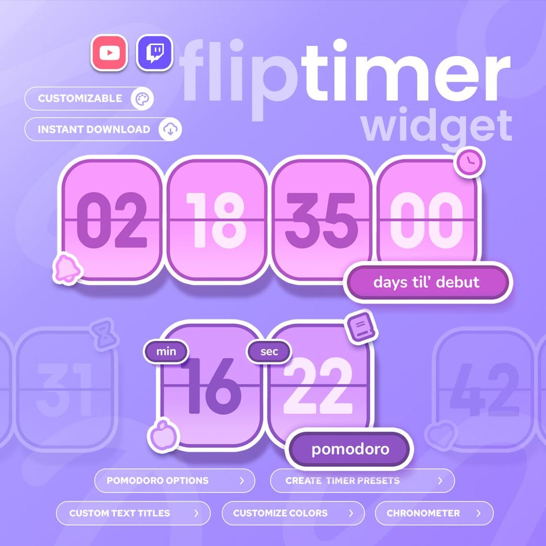 Countdown Widget | Twitch & Youtube | Timer, Stopwatch and Pomodoro ...