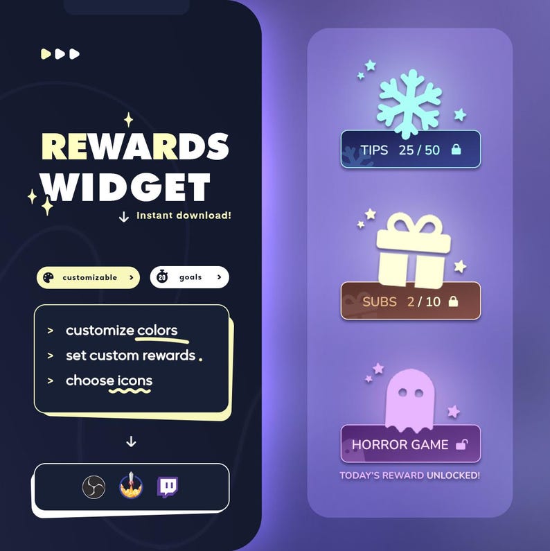 Reward Goal Widget | Prize Widget for Twitch Streamers | Customizable ...