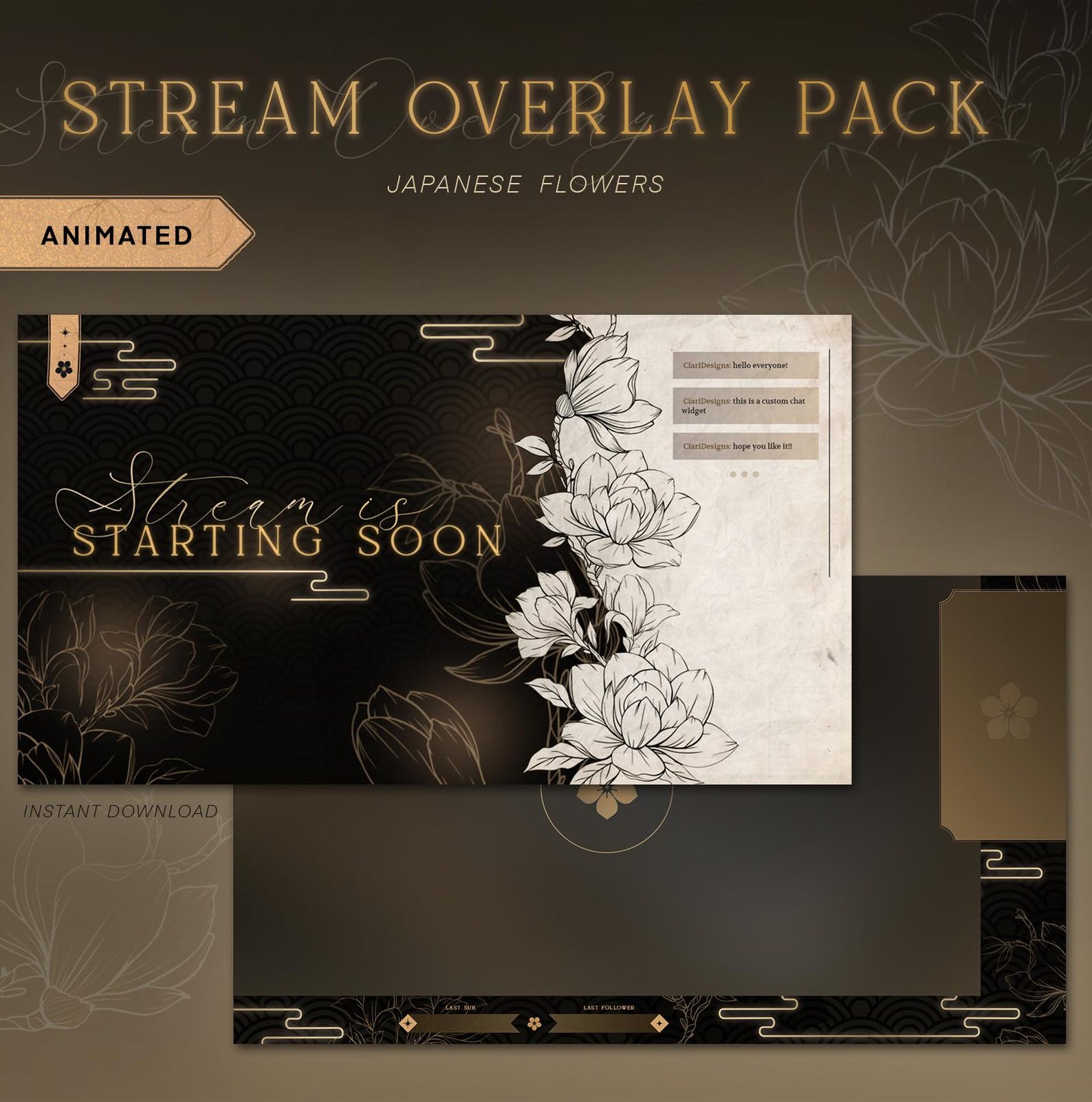 Japanese Flowers | Animated Stream Overlay Pack | Animated Screens ...