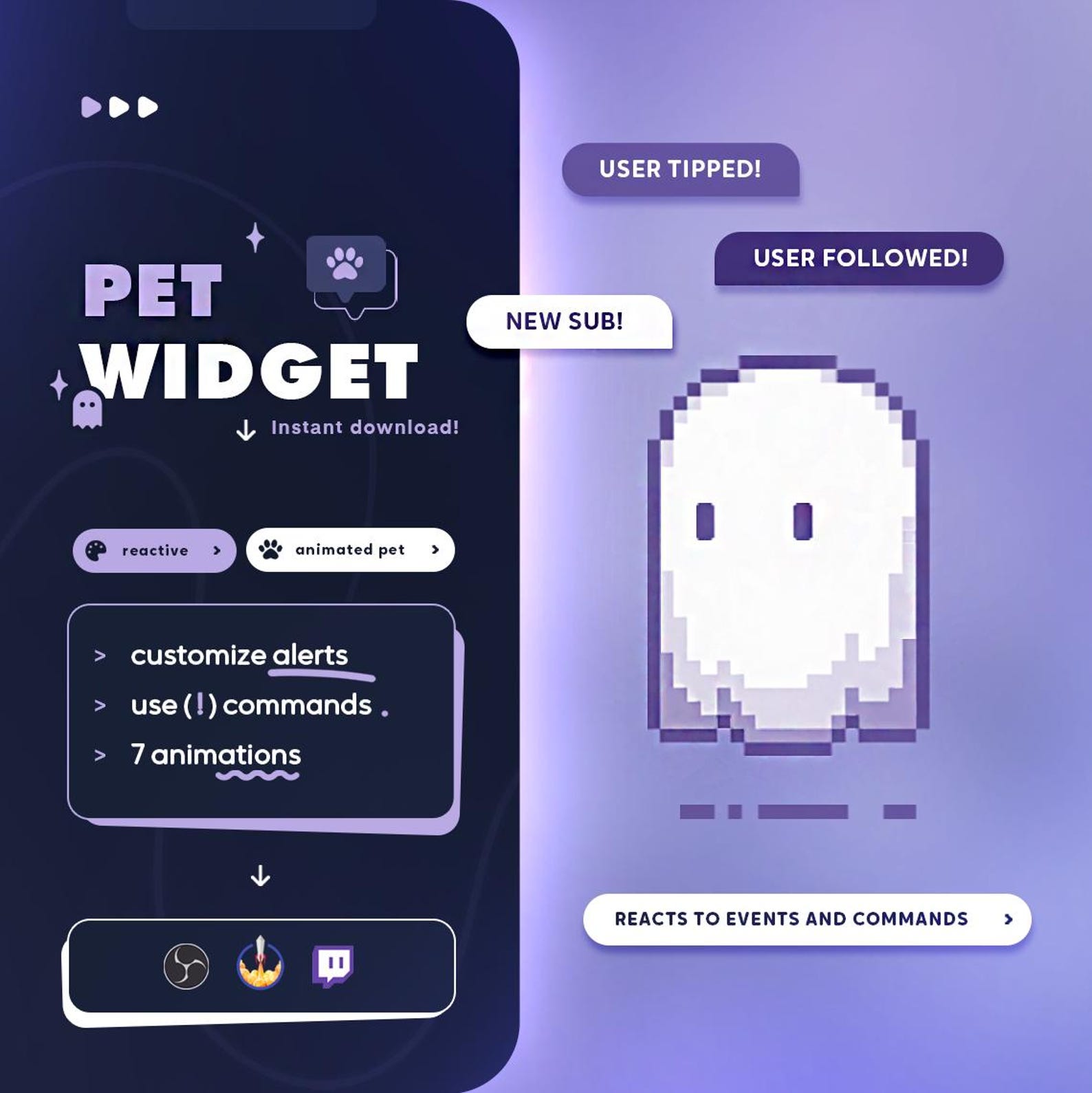 Pixel Ghost Stream Pet | Streamelements Animated Ghost Mascot Widget ...