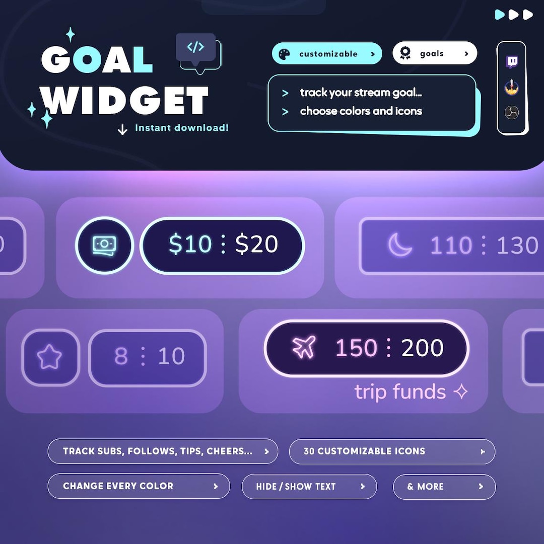 Pill Goal Widget | Twitch | Minimal Goal for Streamers | Customizable ...