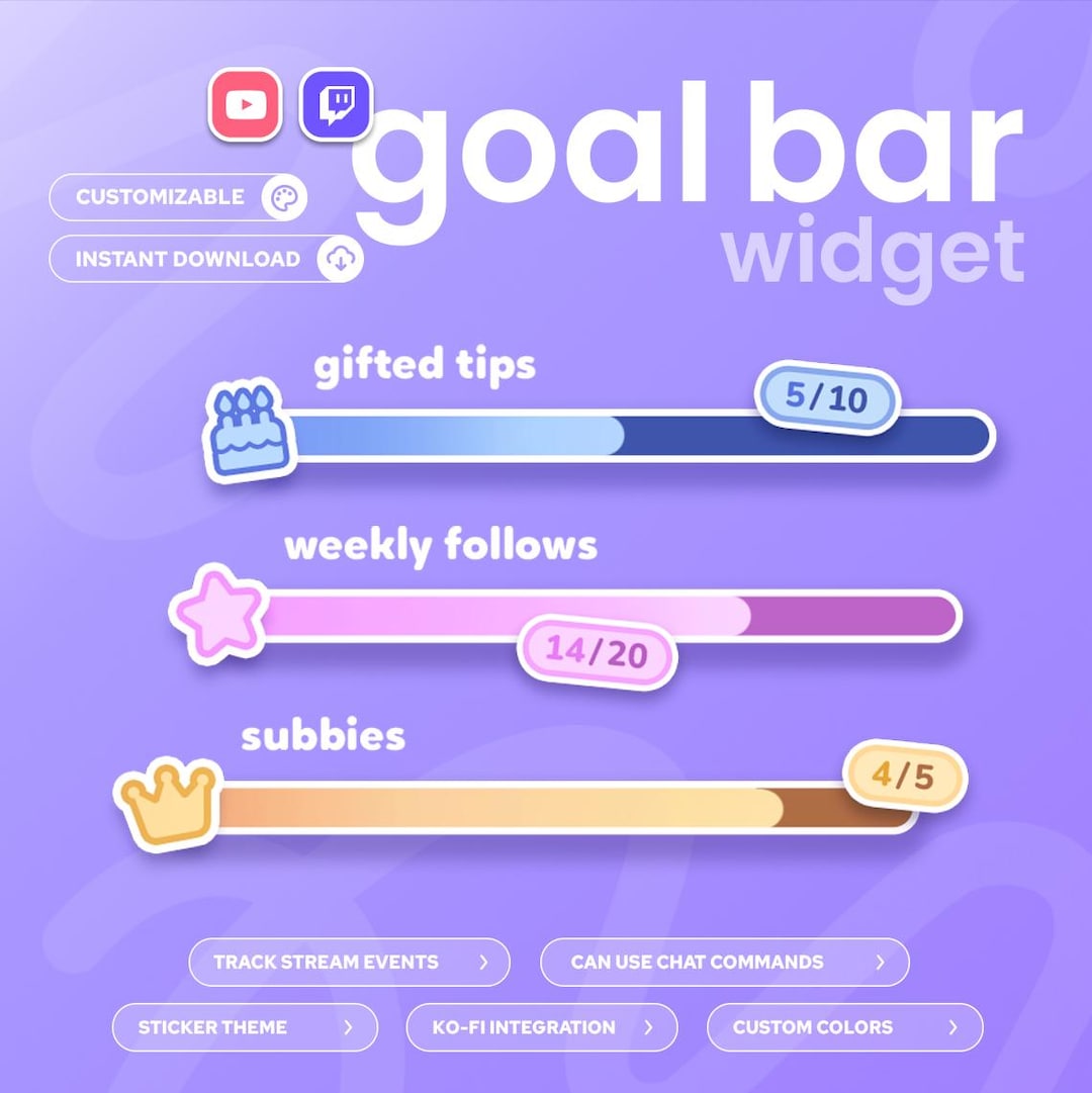 Goal Bar Widget | Twitch, Youtube & Ko-fi | (43) Icons | Customizable Widget | Streamelements ...