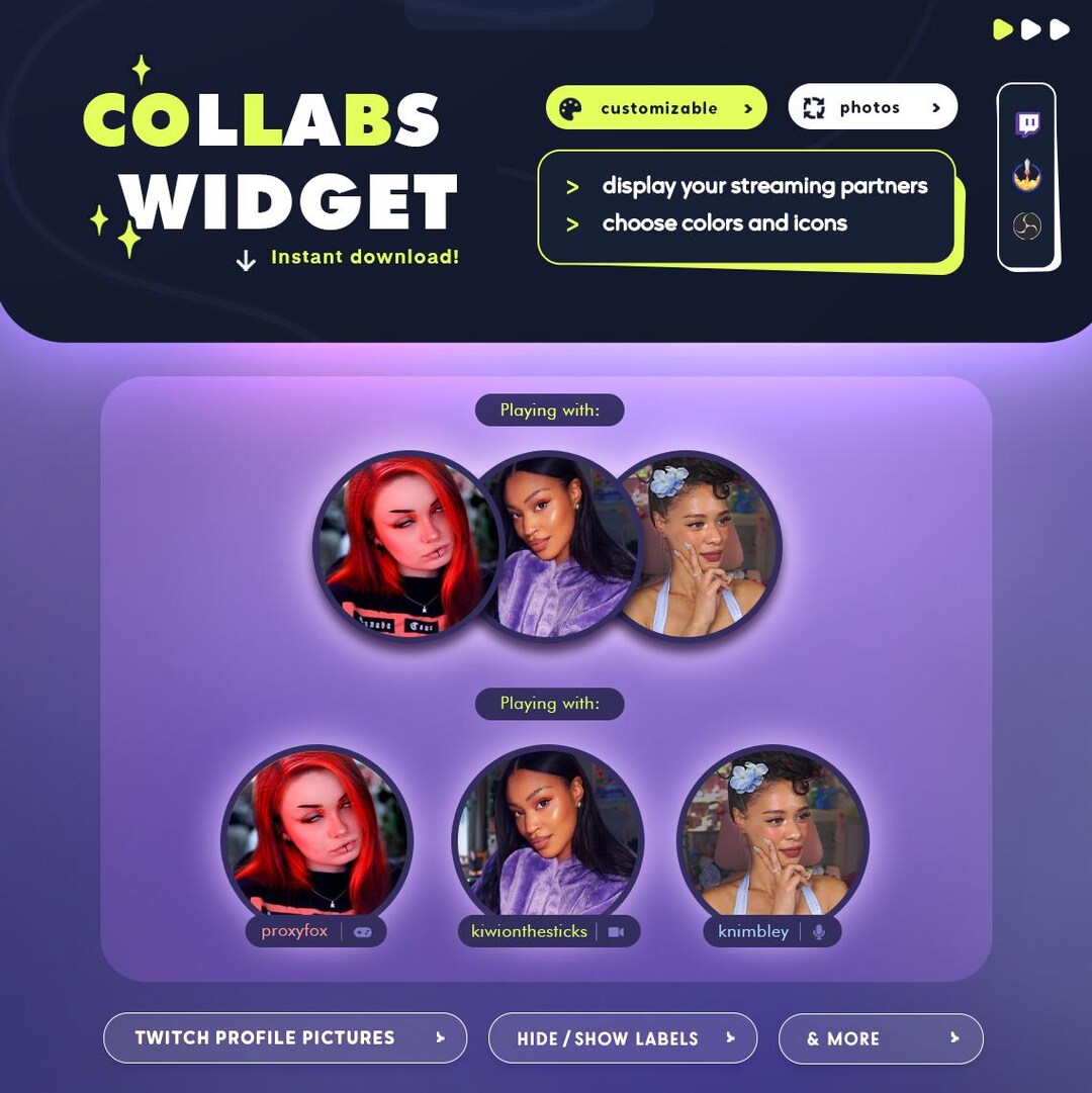 Collaborations Widget | Twitch | 9 Players | Customizable Widget | Streamelements OBS Streamlabs ...