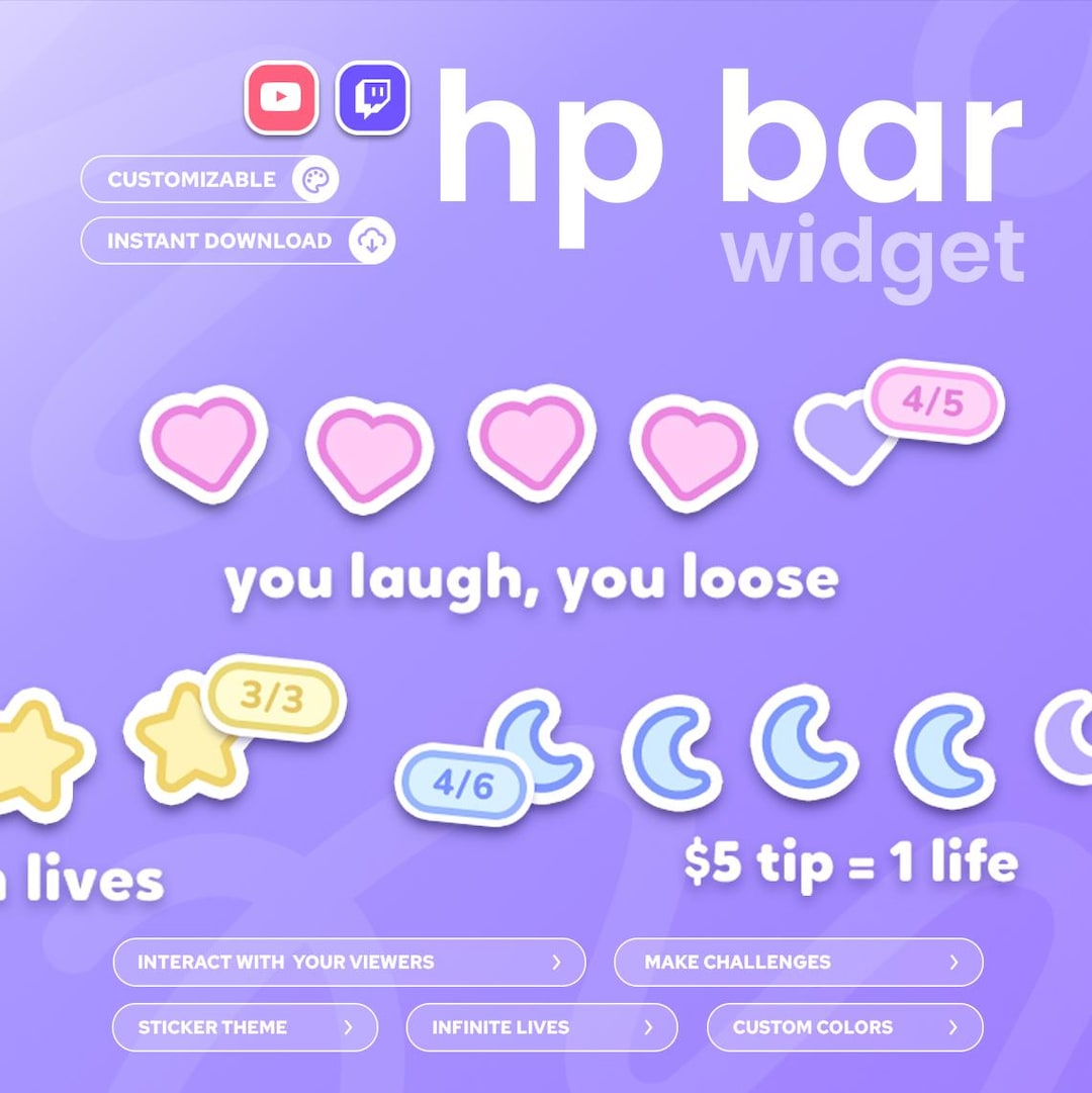 Health Bar Widget | Twitch & Youtube | (42) Icons | Customizable Widget ...