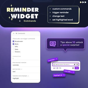 Pop-up Reminder Widget | Twitch | 30 Icons and Chat Commands ...