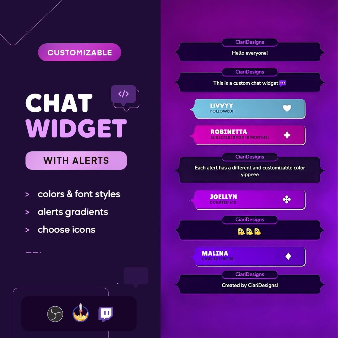 Dark Star Customizable Chat Widget | Chat for Twitch | Chat Box for ...