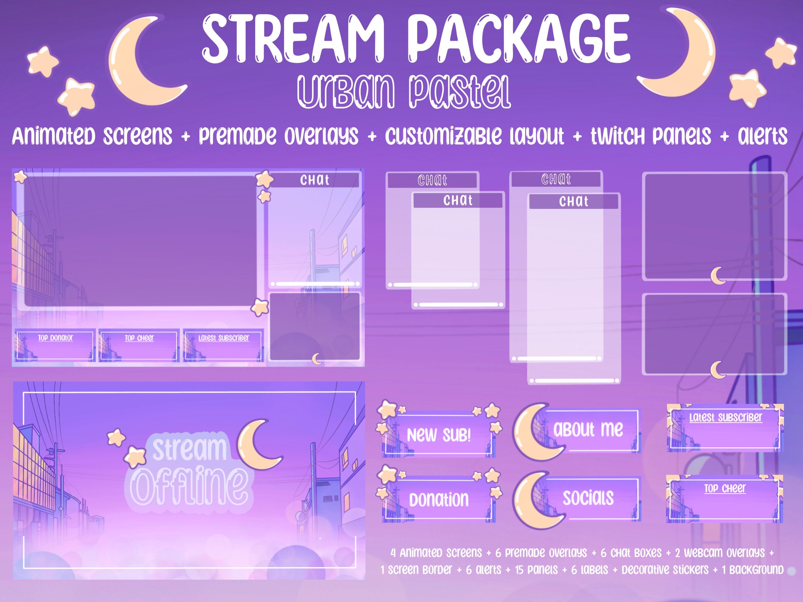 Stream Package Urban Pastel Streaming Overlay Animated Screens Twitch ...