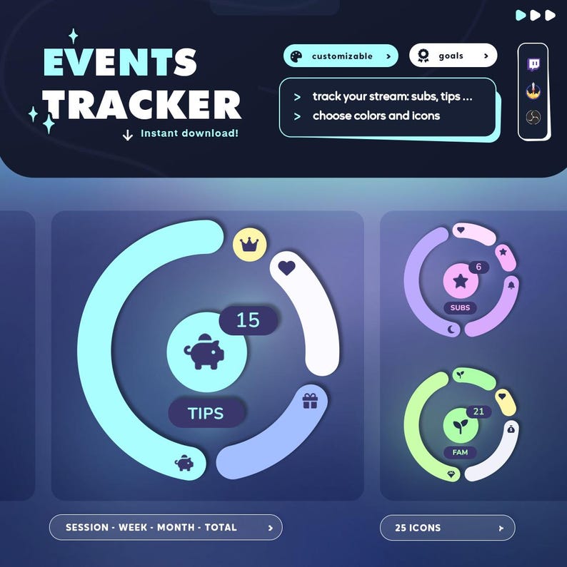 Combined Goal Widget | Events Tracker | Round Goal Bars for Twitch ...