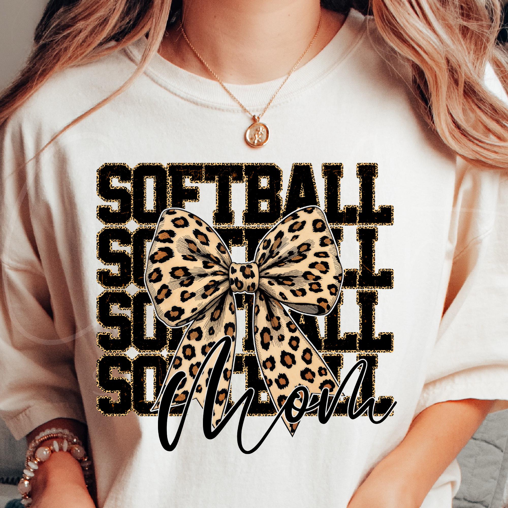Leopard Bow Softball Mom PNG: Cheetah Print Design (digital Download ...