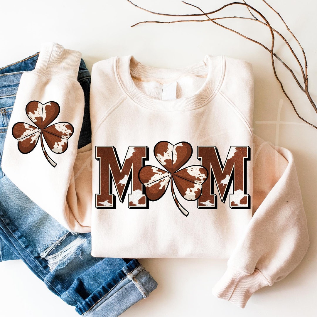 Mom Shamrock Cow Print PNG - Rustic Western Clover Design, Distressed ...