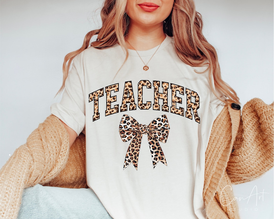 Leopard Print Teacher PNG: Coquette Bow Sublimation Design (digital ...