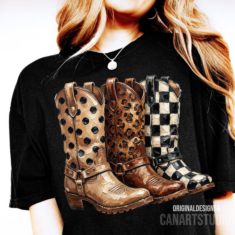 Brushstroke Cowboy Boots PNG | Checkered & Leopard Print | Polka Dots ...