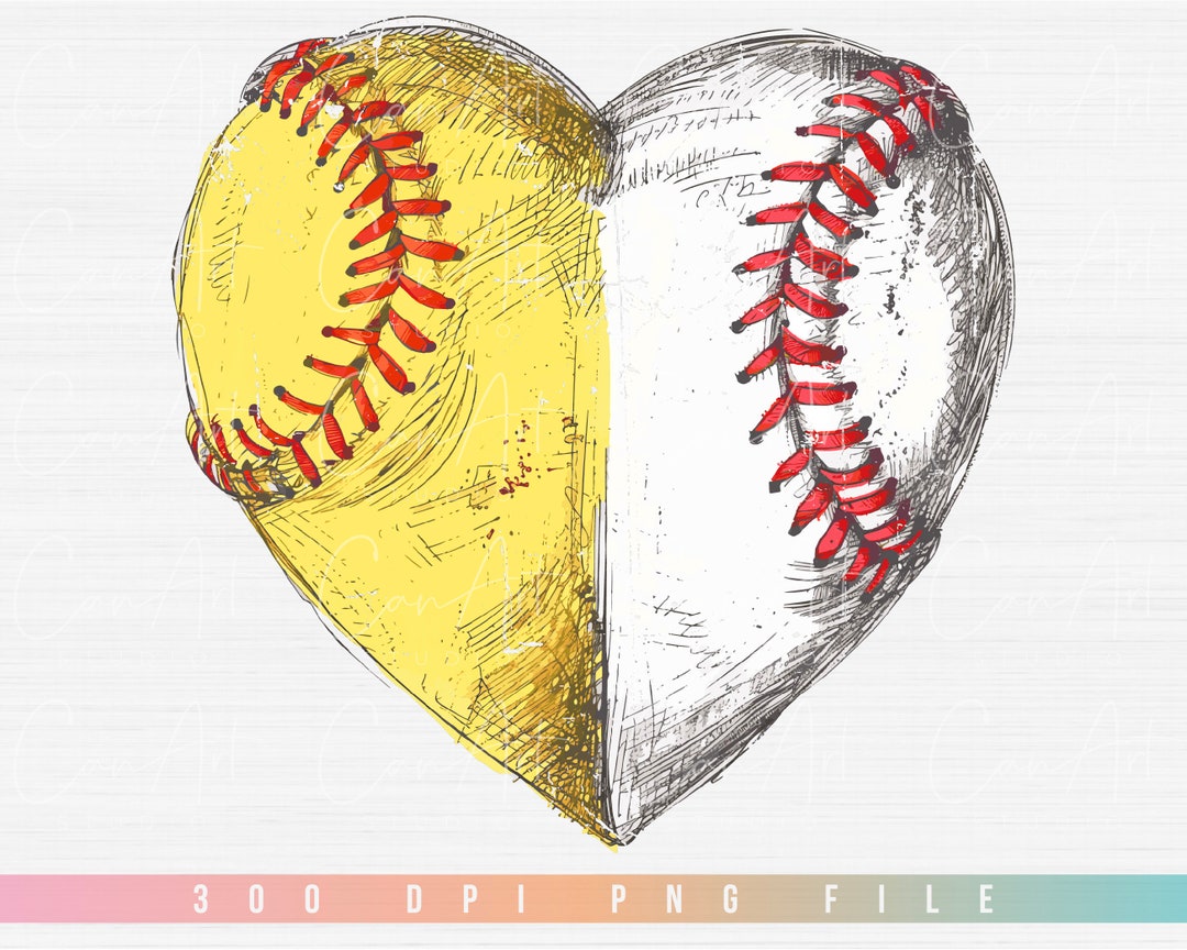 Half Baseball Softball Heart Png Sublimation Designs, Retro T-shirt ...