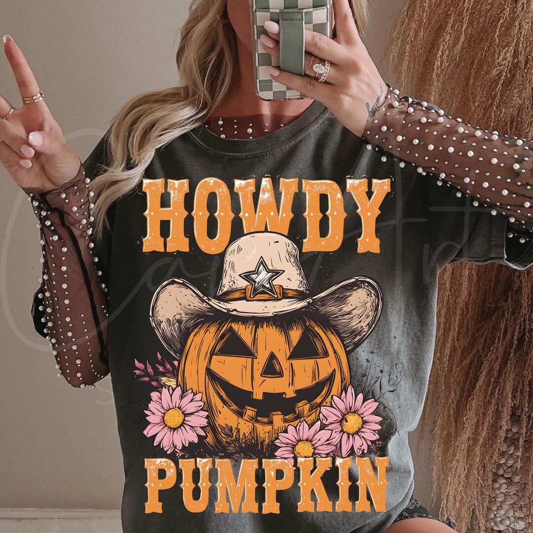 Howdy Pumpkin PNG: Western Cowboy Jack-o'-lantern Sublimation Design ...