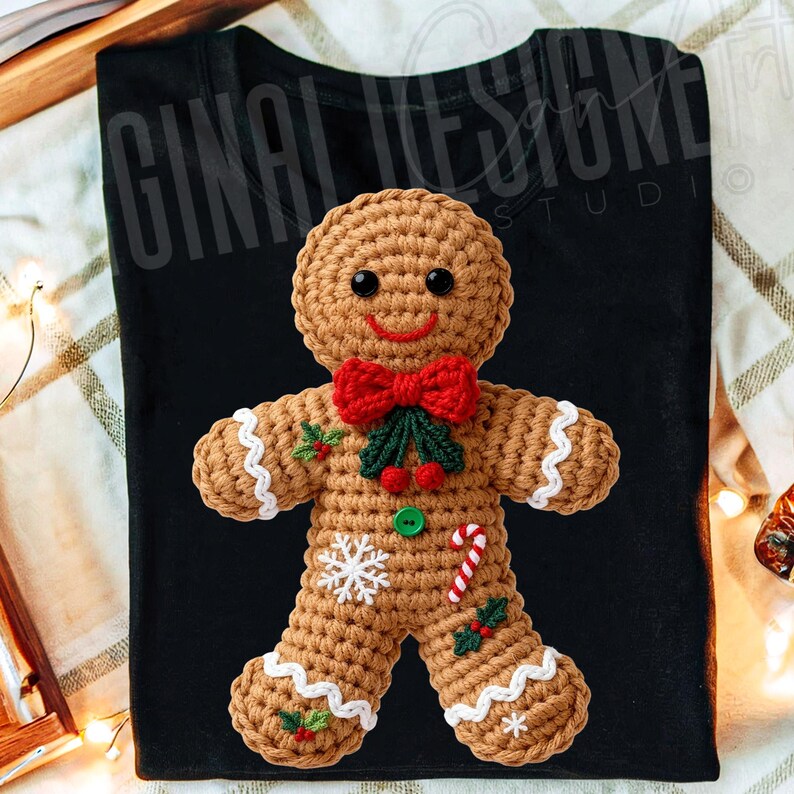 Yarn Gingerbread Man Png, Crochet Christmas Cookie PNG, Cozy Holiday ...