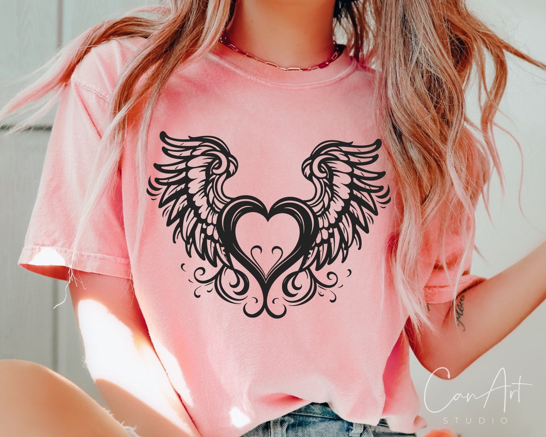 Corazón con alas Svg, Halo Svg, Día de San Valentín Svg Png, Angel ...