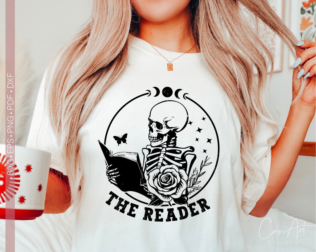 The Reader Svg Png, Book Lover Svg, Book Club, Book Worm Svg, Skeleton ...