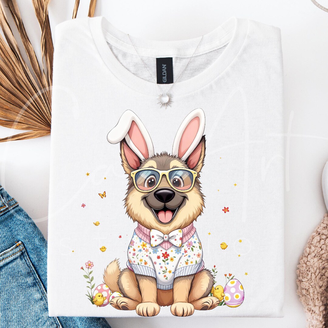 Easter German Shepherd PNG, Cute Dog Bunny Ears Sublimation Shirt ...