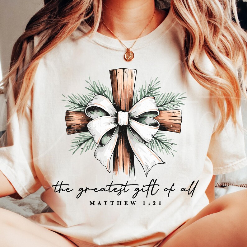 Coquette Christmas Cross PNG: Nativity Bow, Christian Design (digital ...