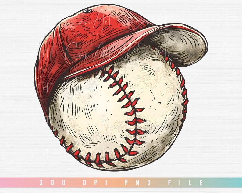 Retro Baseball With Hat PNG: Hand-drawn Sublimation Design (digital ...