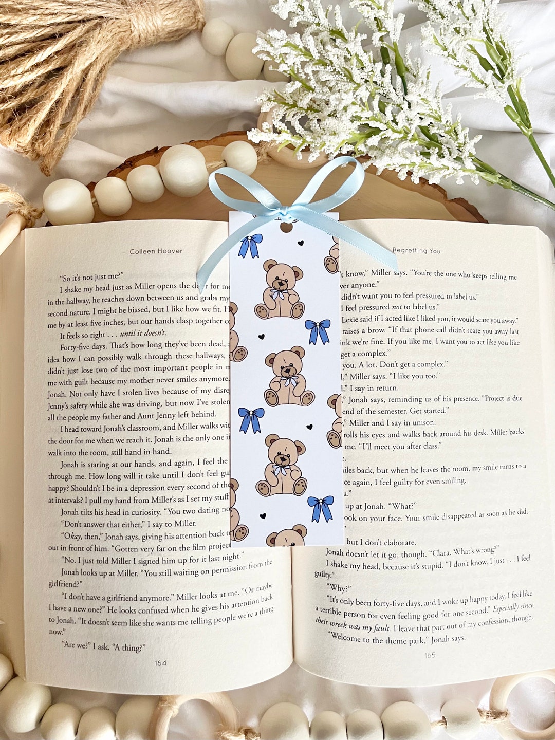 Teddy Bear Blues Bow Bookmark - Etsy
