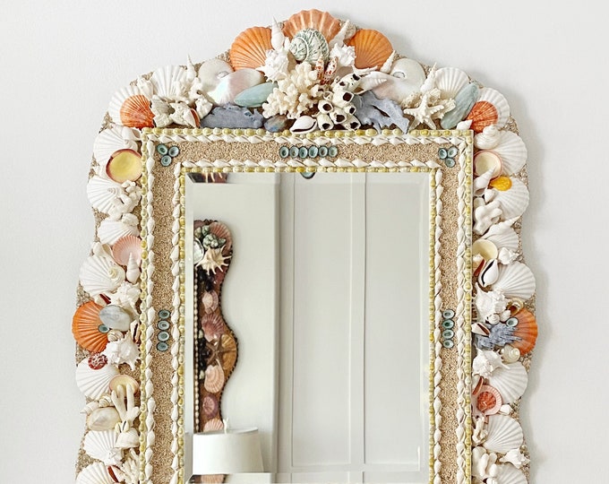Seashell Mirror, Seashell Art, Hanging Shell Mirror, Shell Art, Coastal ...