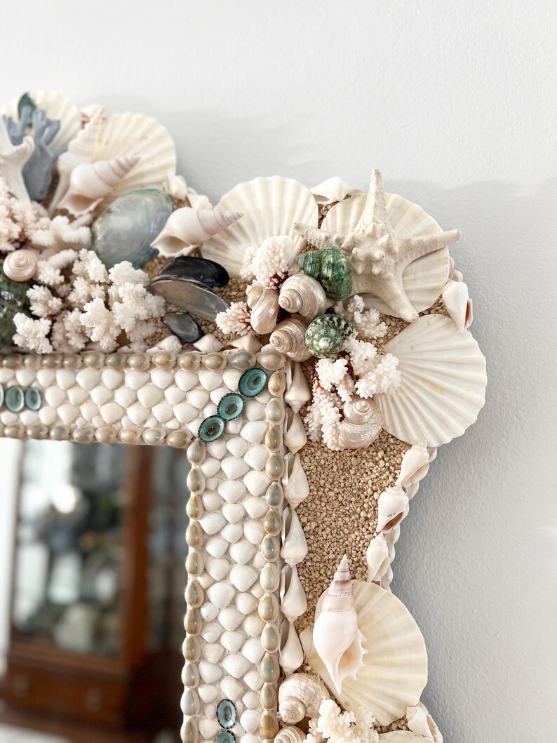 Seashell Mirror, Seashell Art, Hanging Shell Mirror, Shell Art, Coastal ...