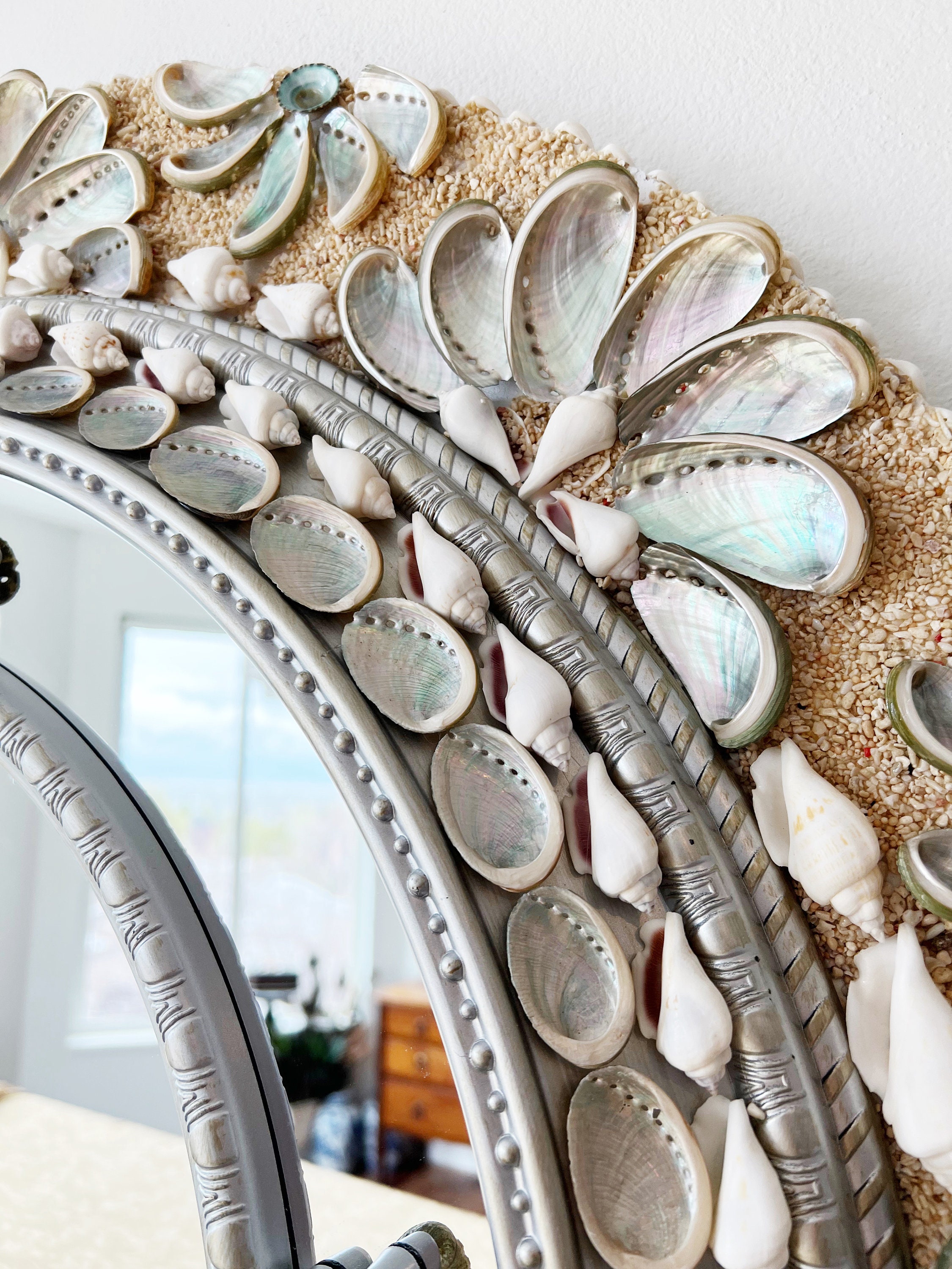 Seashell Mirror, Seashell Art, Hanging Shell Mirror, Shell Art, Coastal ...