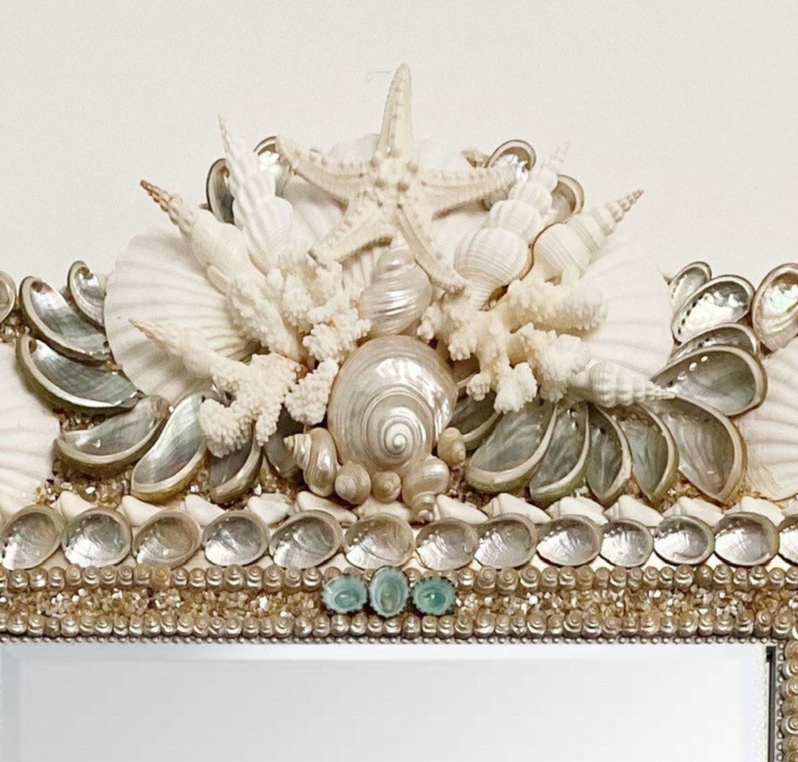 Seashell Mirror, Seashell Art, Hanging Shell Mirror, Shell Art, Coastal ...