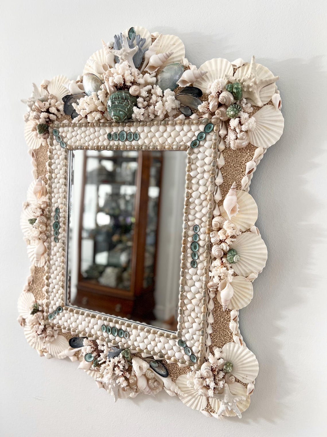 Seashell Mirror, Seashell Art, Hanging Shell Mirror, Shell Art, Coastal ...