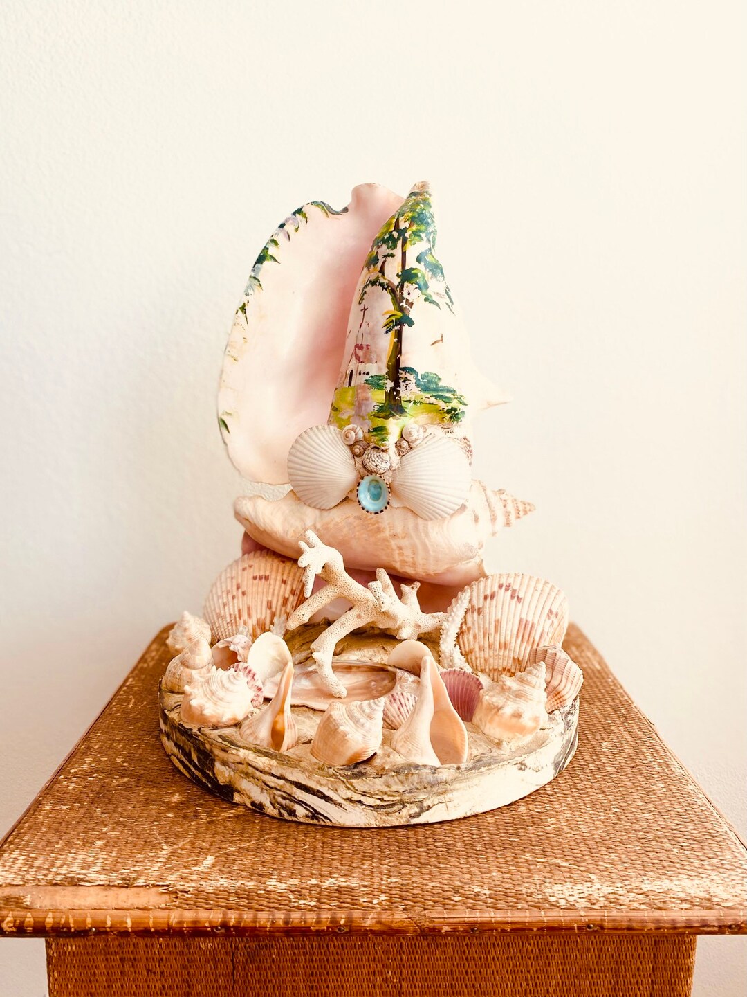 Vintage Seashell Centerpiece Conch Seashell Seashell Art Shell Lamp ...