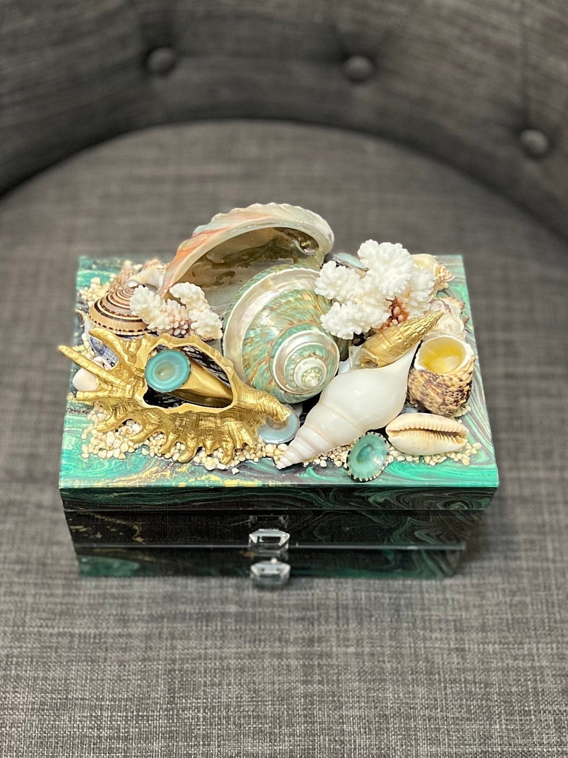 Custom Seashell Jewelry Box, Seashell Art, Decorative Box, Shell Art ...