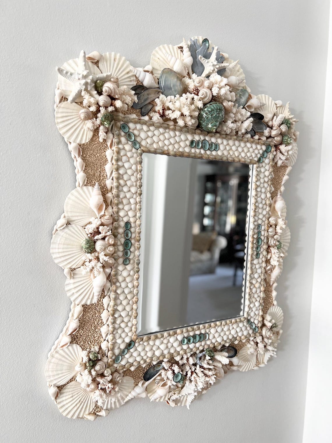 Seashell Mirror, Seashell Art, Hanging Shell Mirror, Shell Art, Coastal ...