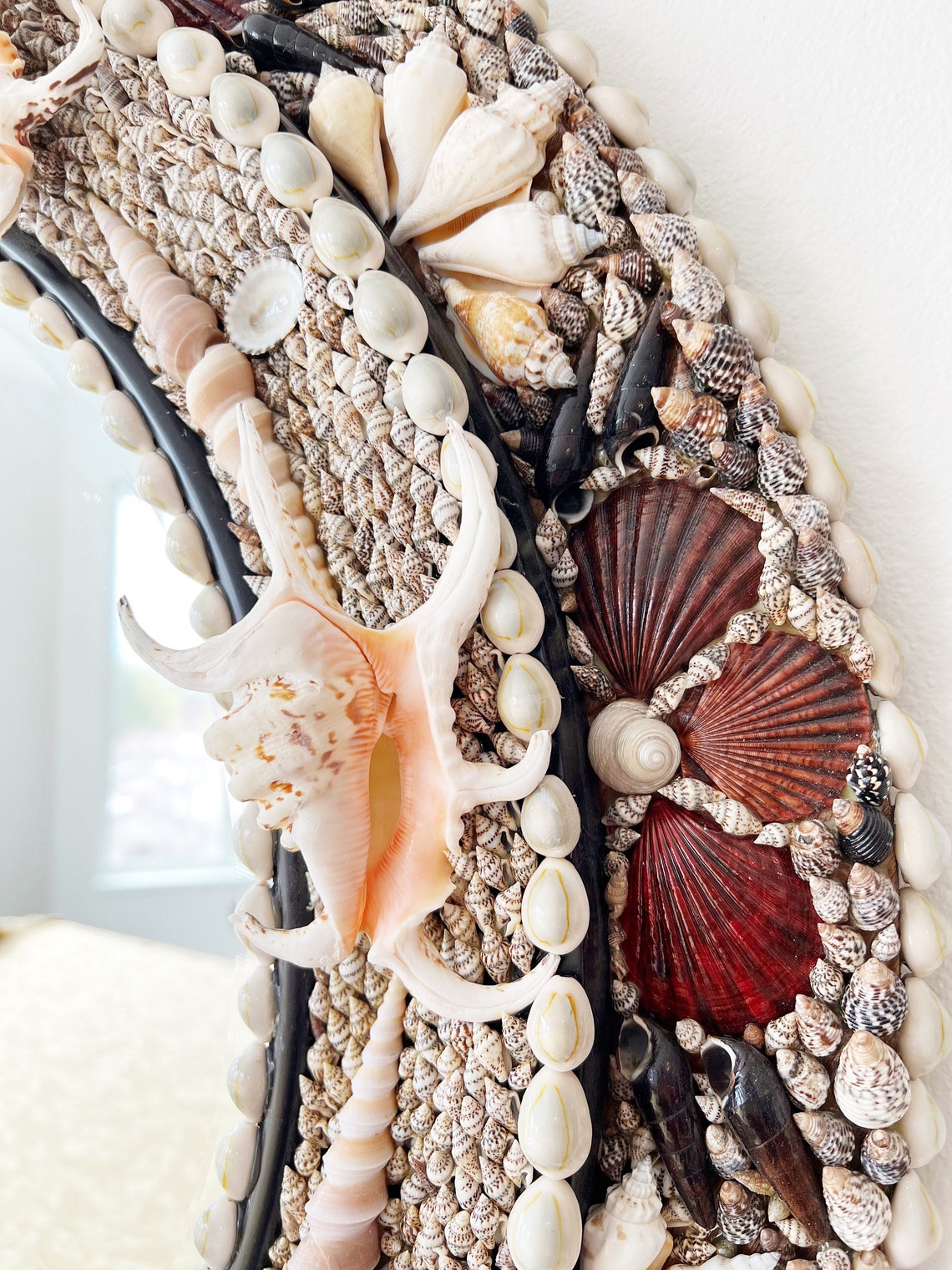 Seashell Mirror, Seashell Art, Hanging Shell Mirror, Shell Art, Coastal ...