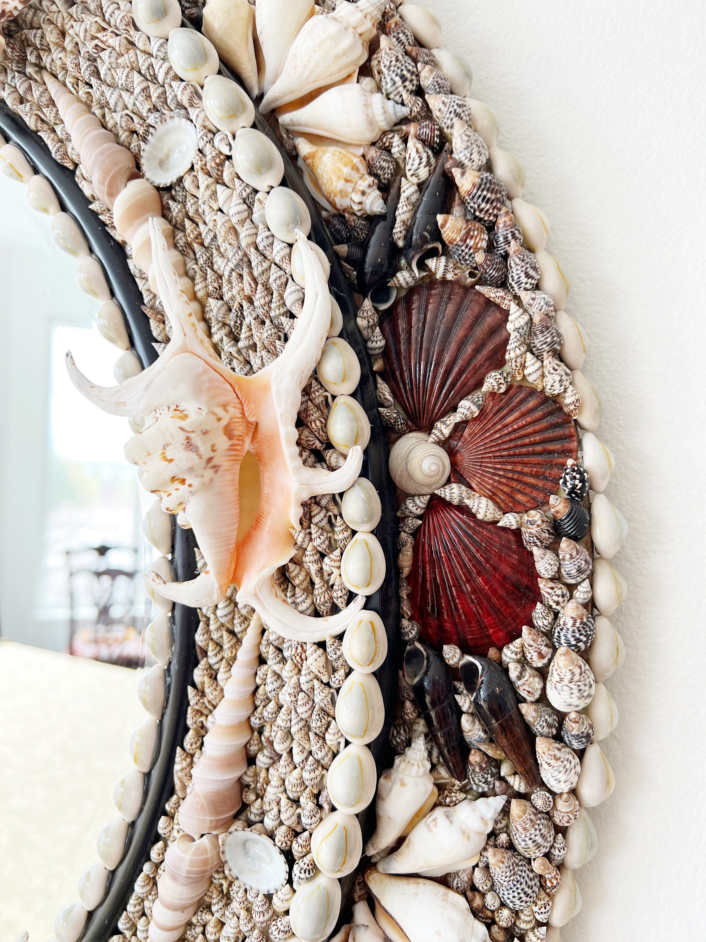 Seashell Mirror, Seashell Art, Hanging Shell Mirror, Shell Art, Coastal ...