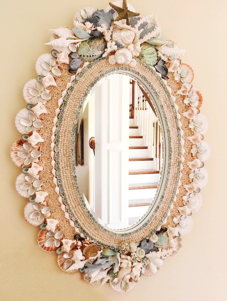 Seashell Mirror, Seashell Art, Hanging Shell Mirror, Shell Art, Coastal ...