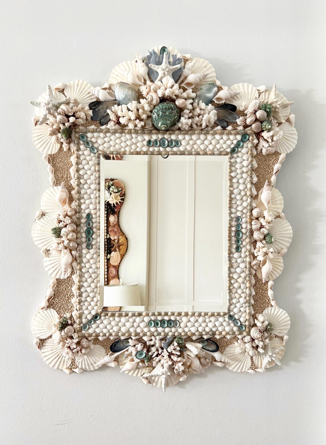 Seashell Mirror, Seashell Art, Hanging Shell Mirror, Shell Art, Coastal ...