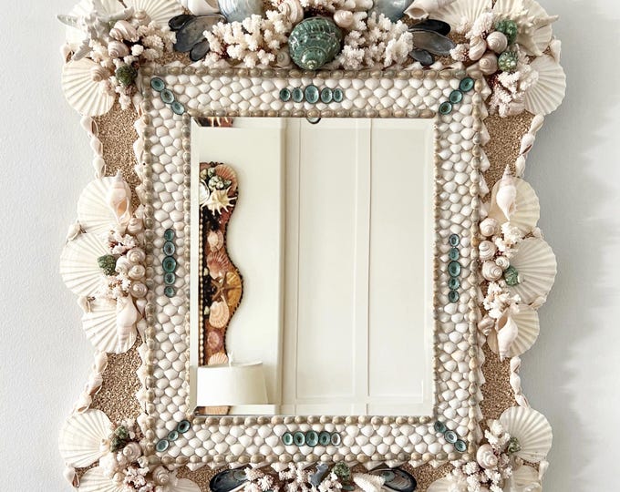 Seashell Mirror, Seashell Art, Hanging Shell Mirror, Shell Art, Coastal ...
