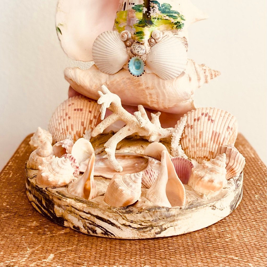 Vintage Seashell Centerpiece | Conch Seashell | Seashell Art | Shell ...