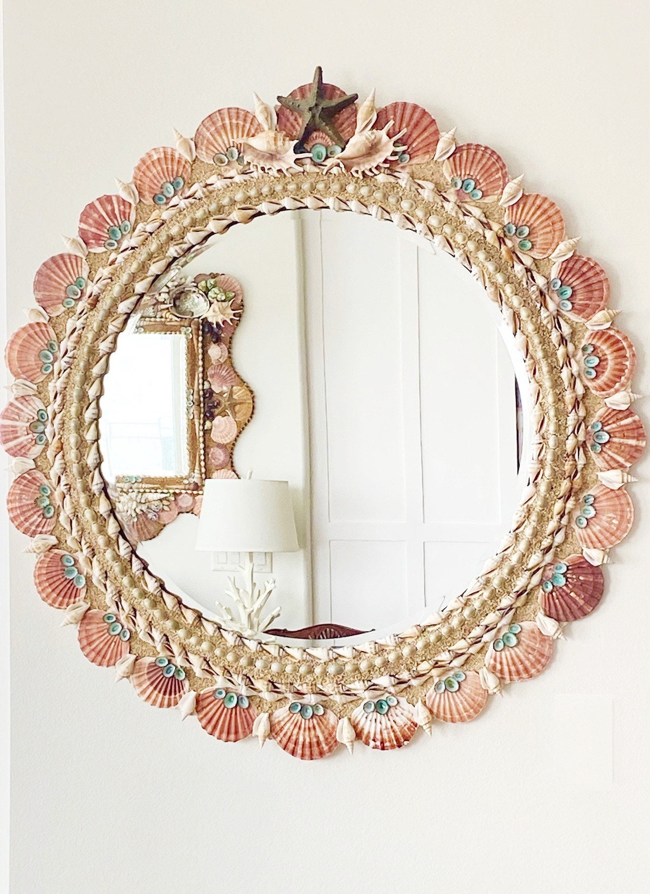 Seashell Mirror, Seashell Art, Hanging Shell Mirror, Shell Art, Coastal ...