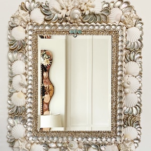 Seashell Mirror, Seashell Art, Hanging Shell Mirror, Shell Art, Coastal ...
