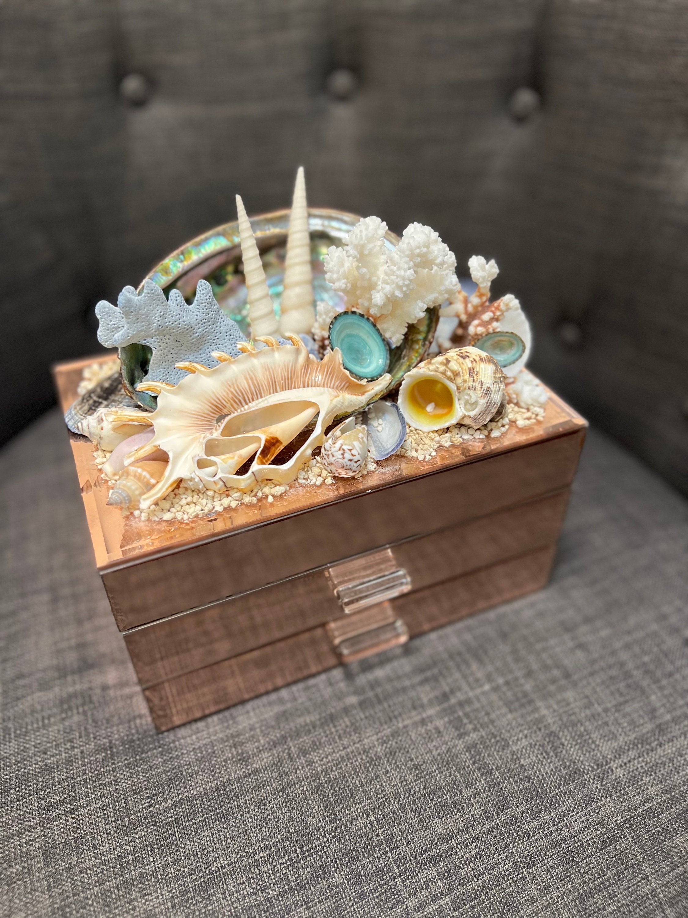 Custom Seashell Jewelry Box, Seashell Art, Decorative Box, Shell Art ...
