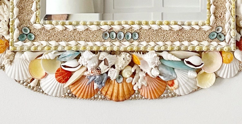 Seashell Mirror, Seashell Art, Hanging Shell Mirror, Shell Art, Coastal ...