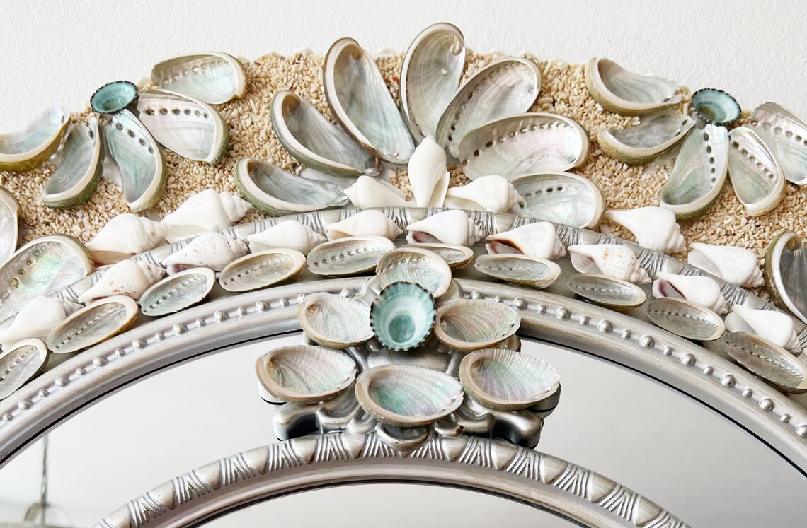 Seashell Mirror, Seashell Art, Hanging Shell Mirror, Shell Art, Coastal ...