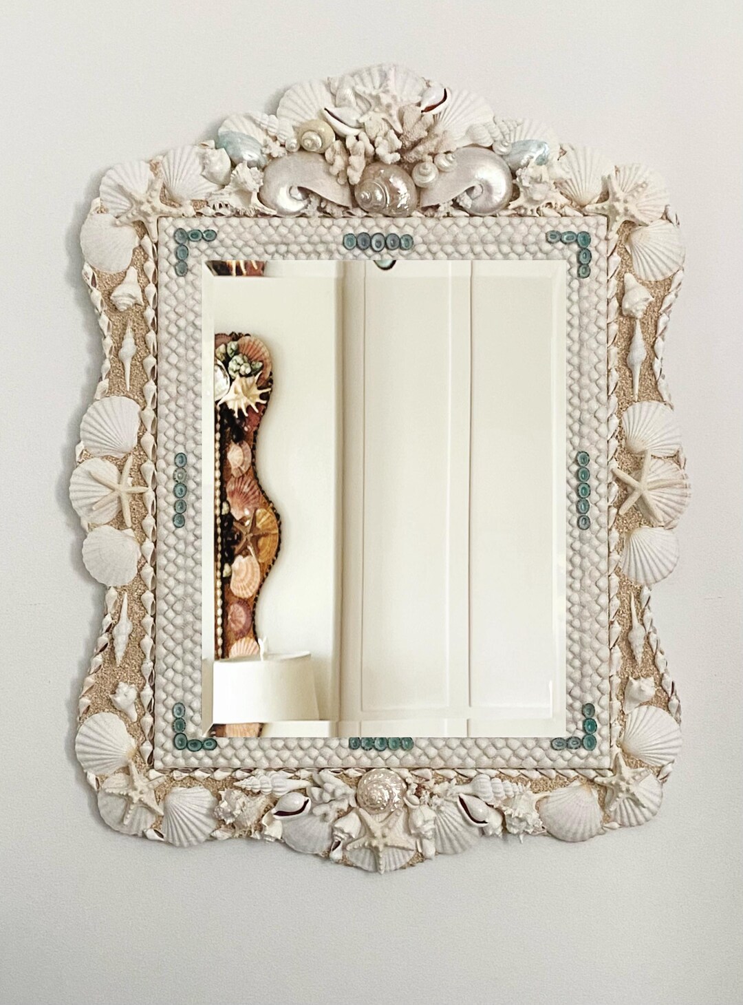 Seashell Mirror, Seashell Art, Hanging Shell Mirror, Shell Art, Coastal ...