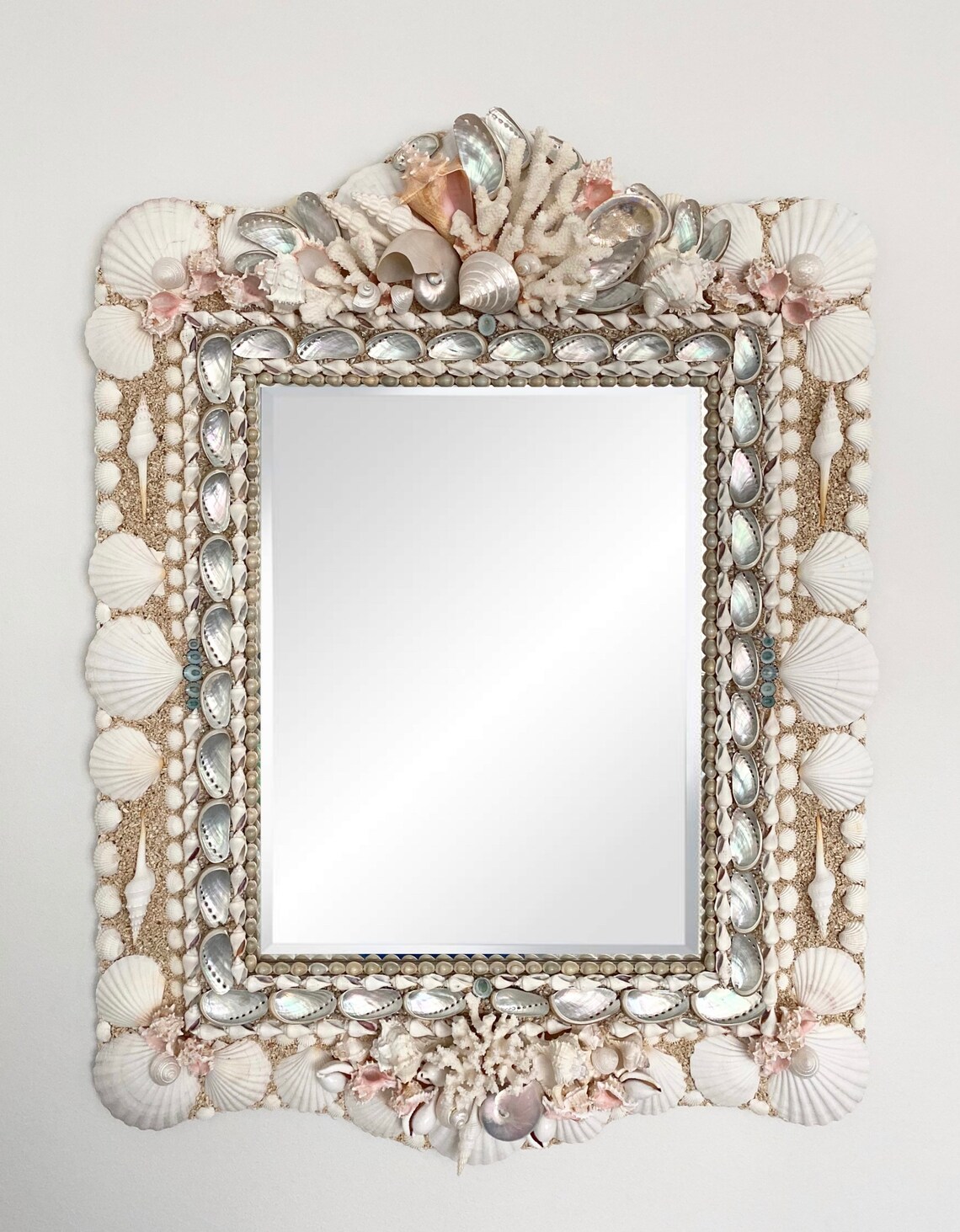 Seashell Mirror, Seashell Art, Hanging Shell Mirror, Shell Art, Coastal ...